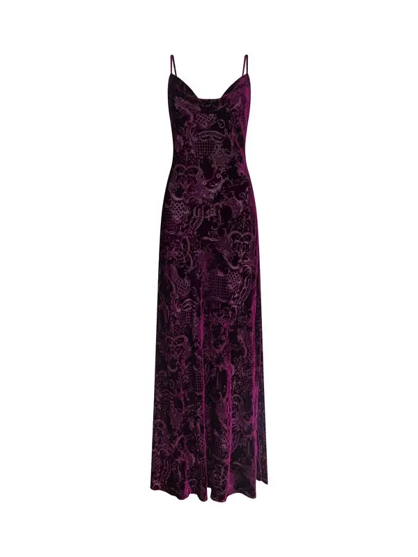 L'Agence Christine Burnout Velvet Gown In Dark Port Rococo - 50